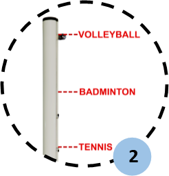 Training socketed volleyball post in aluminium, adjustable net height ...